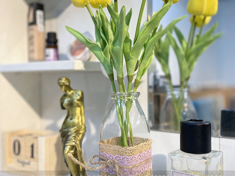 Chai thủy tinh bố ren trụ vuông cao 16cm [5 màu chọn - Kèm nút] CHAILO ...