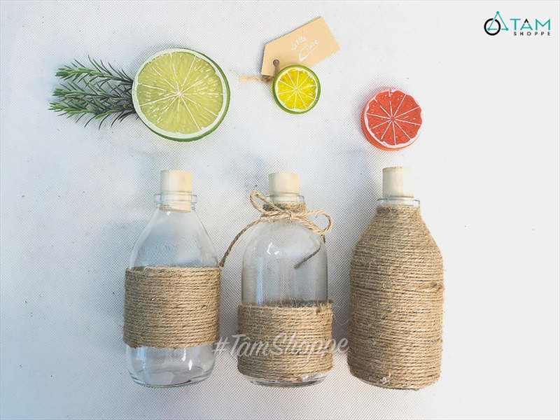 Chai thủy tinh quấn dây thừng dáng bom nút bần cao 13cm [3 kiểu chọn ...
