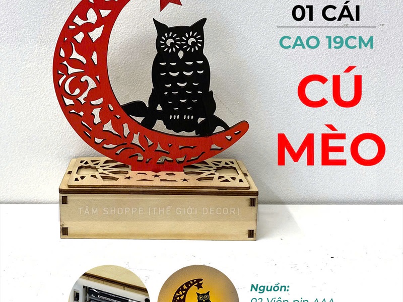 Đèn bàn Halloween trăng khuyết hoạ tiết [Cao 19cm - Nhiều kiểu] DENBAN-04
