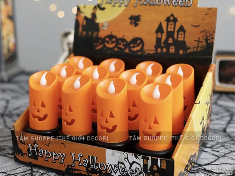 Nến điện tử trụ bí ngô C12cm sẵn pin NEN-DT-06