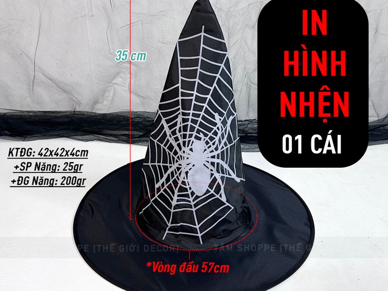 Nón phù thủy đen in họa tiết trắng nhiều kiểu NONPHUTHUY-01