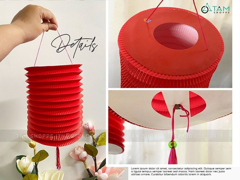 Set 02 lồng đèn giấy đỏ trơn con sâu ĐK16cm LDEN-GIAY-08