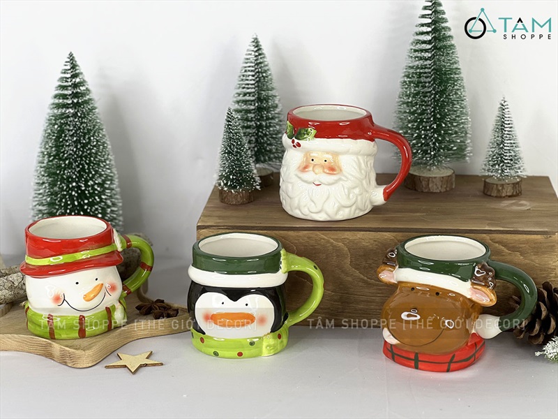 Ly gốm giáng sinh icon dễ thương 4 kiểu [Gốm dày - men bóng] LYTACH-03