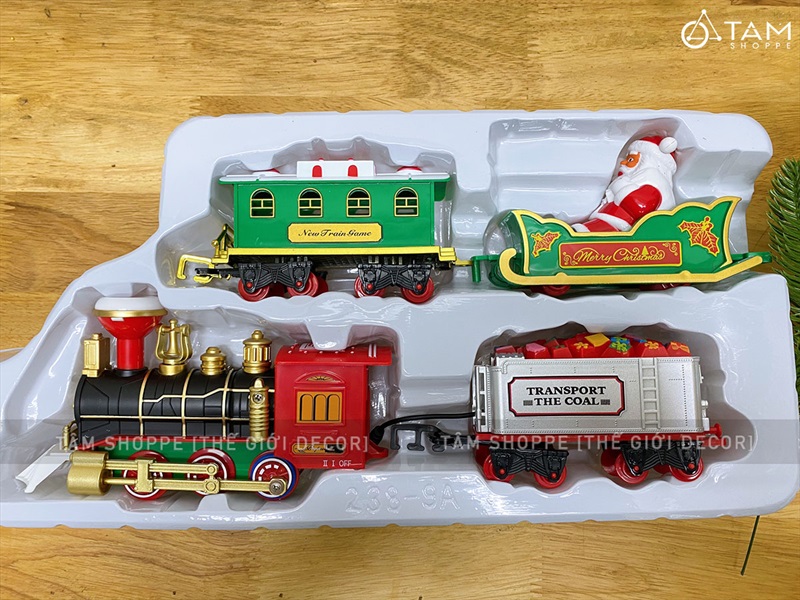Mô hình đoàn tàu hoả có đường ray chạy quanh cây thông Noel [Phun khói ...