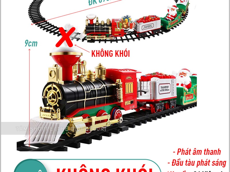 Mô hình đoàn tàu hoả có đường ray chạy quanh cây thông Noel [Phun khói ...