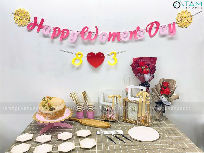 Dây banner chữ Happy Women's day 8/3 - 20/10 [Vải nỉ - Kèm dây] BANER ...