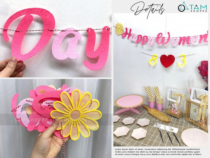 Dây banner chữ Happy Women's day 8/3 - 20/10 [Vải nỉ - Kèm dây] BANER ...