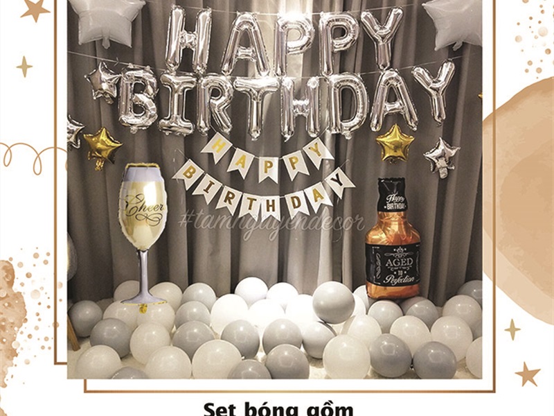 Set bóng sinh nhật rượu Tây tông Xám SSN-BDTS-009