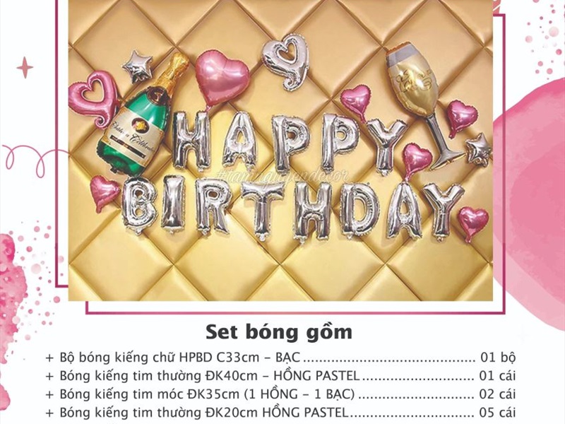 Set bóng sinh nhật rượu vang tim hồng bạc SSN-BDTS-013