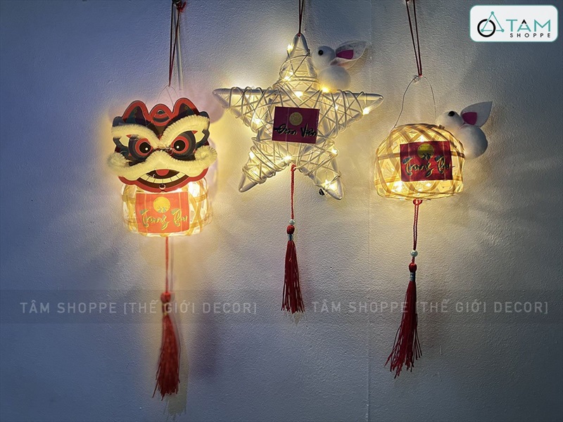 Lồng đèn con thỏ giỏ tre - sao mây có đèn Led (Trung thu - Đoàn viên ...