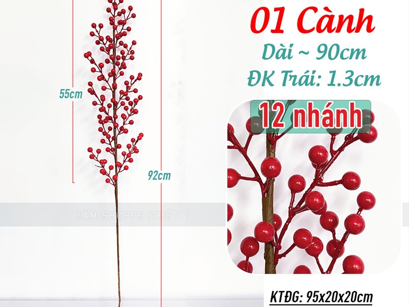 Cành đào đông đỏ 12 nhánh hàng xịn [Trái to - căng đẹp] CANHTRAI-04