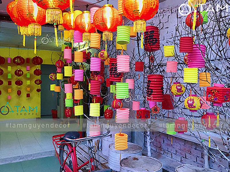 Set 02-05 Lồng đèn giấy con sâu chữ Phúc hoạ tiết (tặng que cầm) LDEN ...