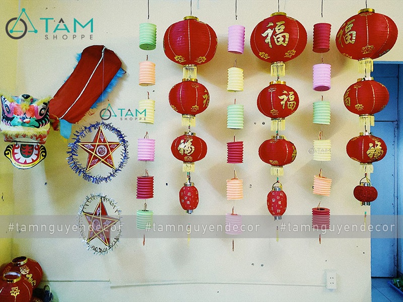 Set 02 lồng đèn giấy con sâu ĐK16cm màu trơn (tặng que cầm) LDEN-GIAY-01