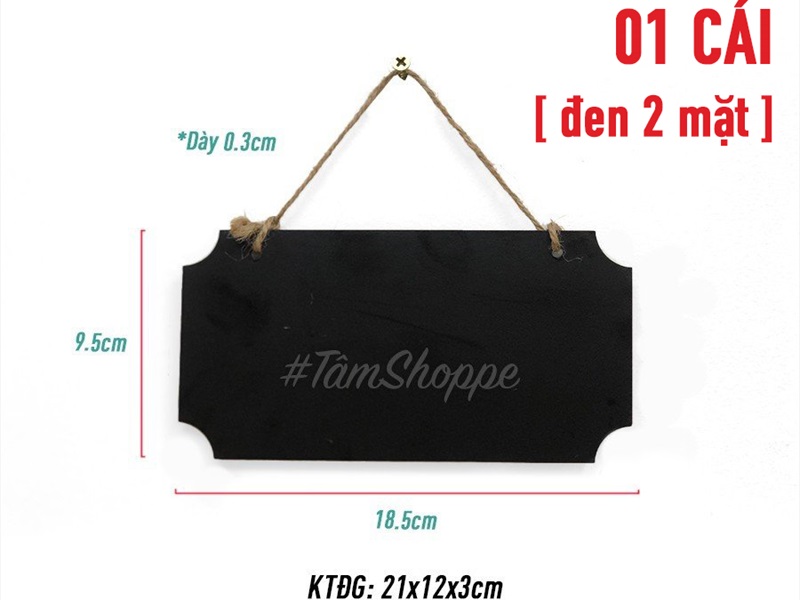 Bảng đen viết phấn chữ nhật bo lõm 4 góc treo tường 18x9cm [2 mặt - dễ ...