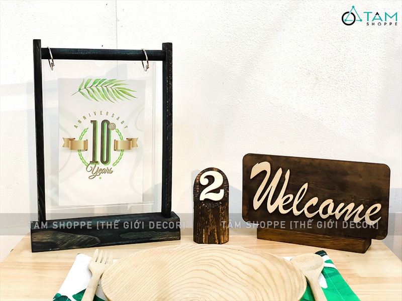 Bảng Welcome - Order Here gỗ để bàn màu Rustic BANGTEN-01