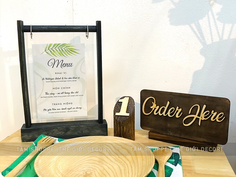 Bảng Welcome - Order Here gỗ để bàn màu Rustic BANGTEN-01