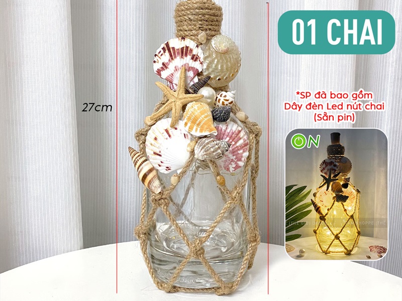 Chai Chivas 18 decor chủ đề biển có đèn led [Sẵn pin - Led vàng ấm ...