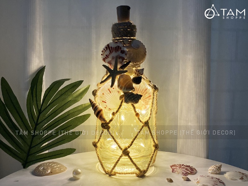 Chai Chivas 18 decor chủ đề biển có đèn led [Sẵn pin - Led vàng ấm] CHAILO-HM-06