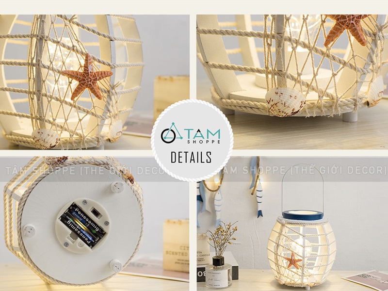 Đèn bão Led quả trám trắng chủ đề biển [Tặng pin - Led vàng ấm] DENBAO-02