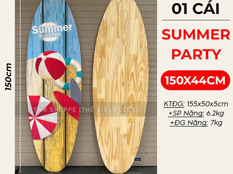 Ván lướt sóng decor SUMMER 2025 cao 150cm [Gỗ dày - chuẩn đẹp] VLS-10